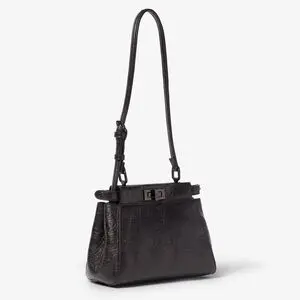Fendi My Peekaboo Xs Crackled Black Leather Bag